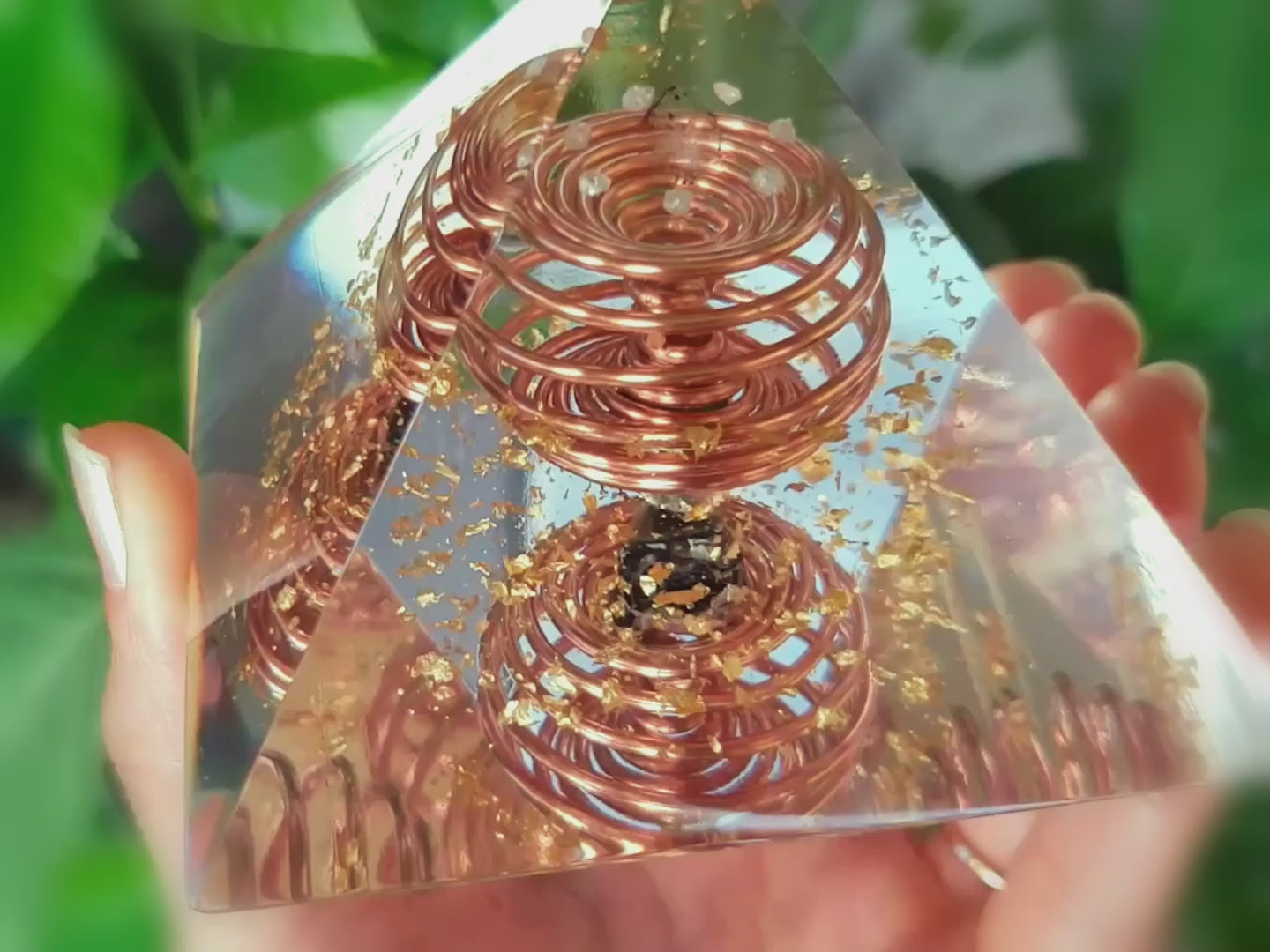 Moldavite Orgonite Orgone pyramid - Crystal pyramid - Gold Vortex Coil ...